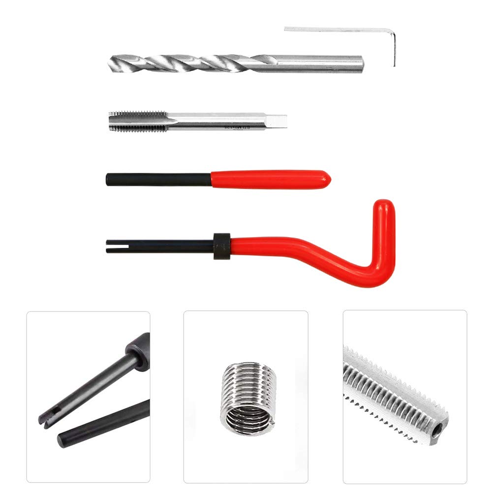 Highking Tool Thread Repair Kit, M10 x 1.0mm Thread Repair Insert Kit Compatible Hand Tool Set for Auto Repairing (M10X1.0)