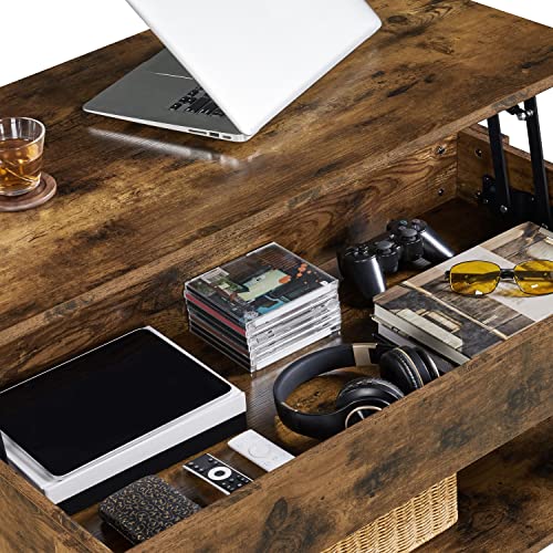 Yaheetech Lift Top Coffee Table with Hidden Compartment and Storage Shelf, Rising Tabletop Dining Table for Living Room Reception Room, 38.6in L, Rustic Brown