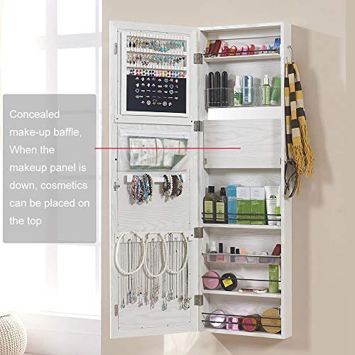 GISSAR Jewelry Mirror Armoire Wall Mount Over The Door Cabinet Storage Organizer Lockable Full Length Door Mirror(White)
