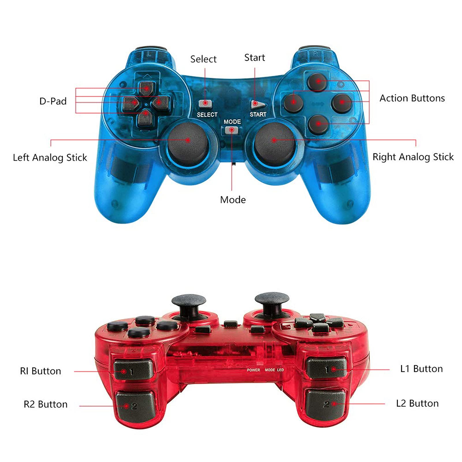 JINHOABF Wireless Controller for PS2,Built-in Dual Vibration 2.4G Gamepad Joystick Compatible for PS2 Controller,with Wireless Receivers (2PACK, Clear Green and Clear Purple)