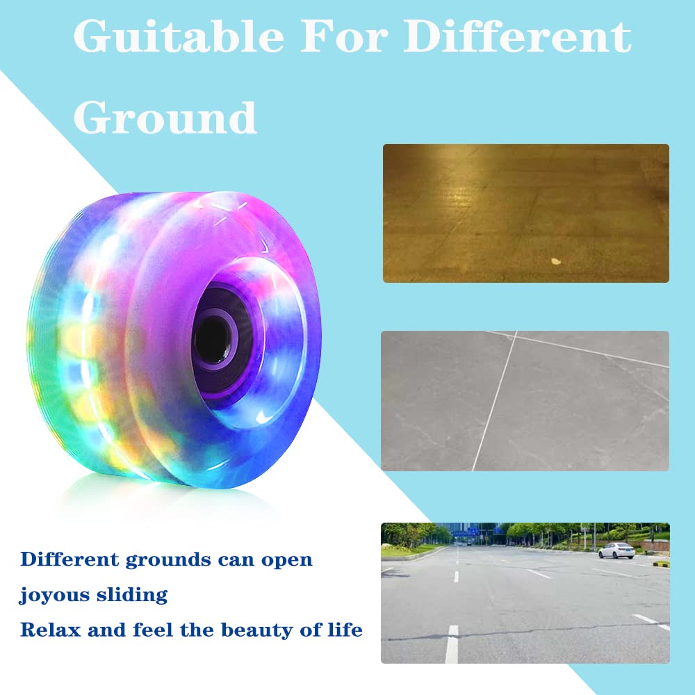 GZSXXTS 8 Pack 82A Roller Skate Wheels, Light up Roller Skates Wheels with Bearings and 2 Toe Blocks for Indoor or Outdoor Double Row Skating, Quad-Skating and Skateboards 32mm x 58mm