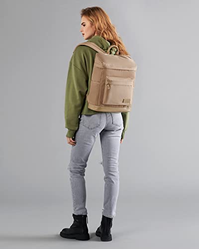 HotStyle Casual Daypack Backpack for Tween & Teen Girls, Multipurpose Middle School Bag Bookbag, Angled Top, Plain, Pastel Khaki
