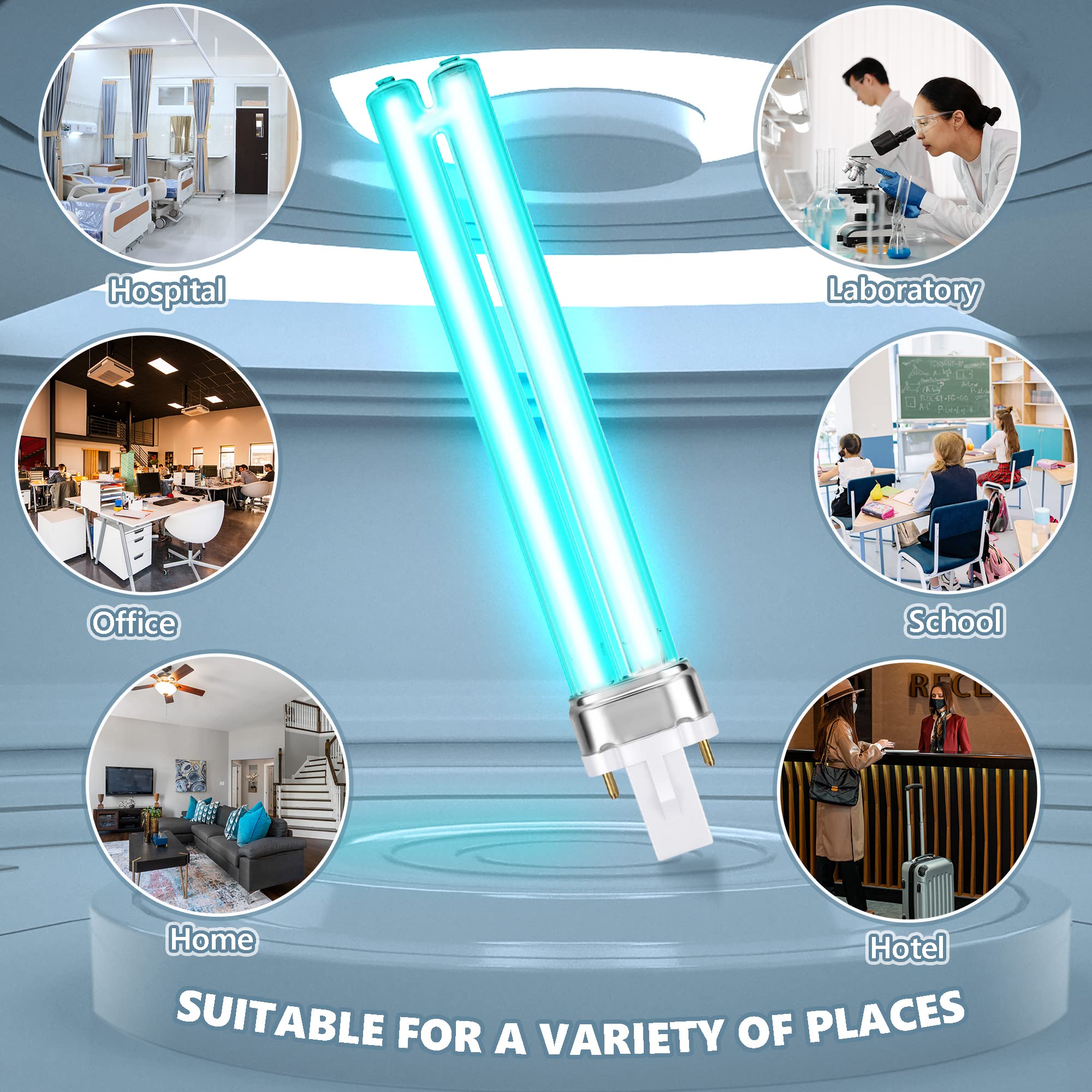 Kittmip 2 Pcs Air Purifier UV Bulb for HVAC Air Condition Duct, UVC G23 2 Pin Base Replacement Light Bulb for D200, R18, R18D R2000 Induct Air Purifier Whole House UV Light (9W)