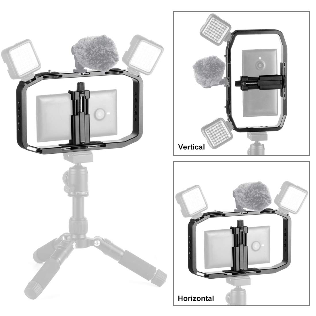 Handheld Video Rig Filmmaking Vlogging Cage Holder for iPhone,Cell Phone,DJI Osmo Action, GoPro New Hero /HERO7 /6/5 /5 Session, Micro SLR and Other Action Cameras