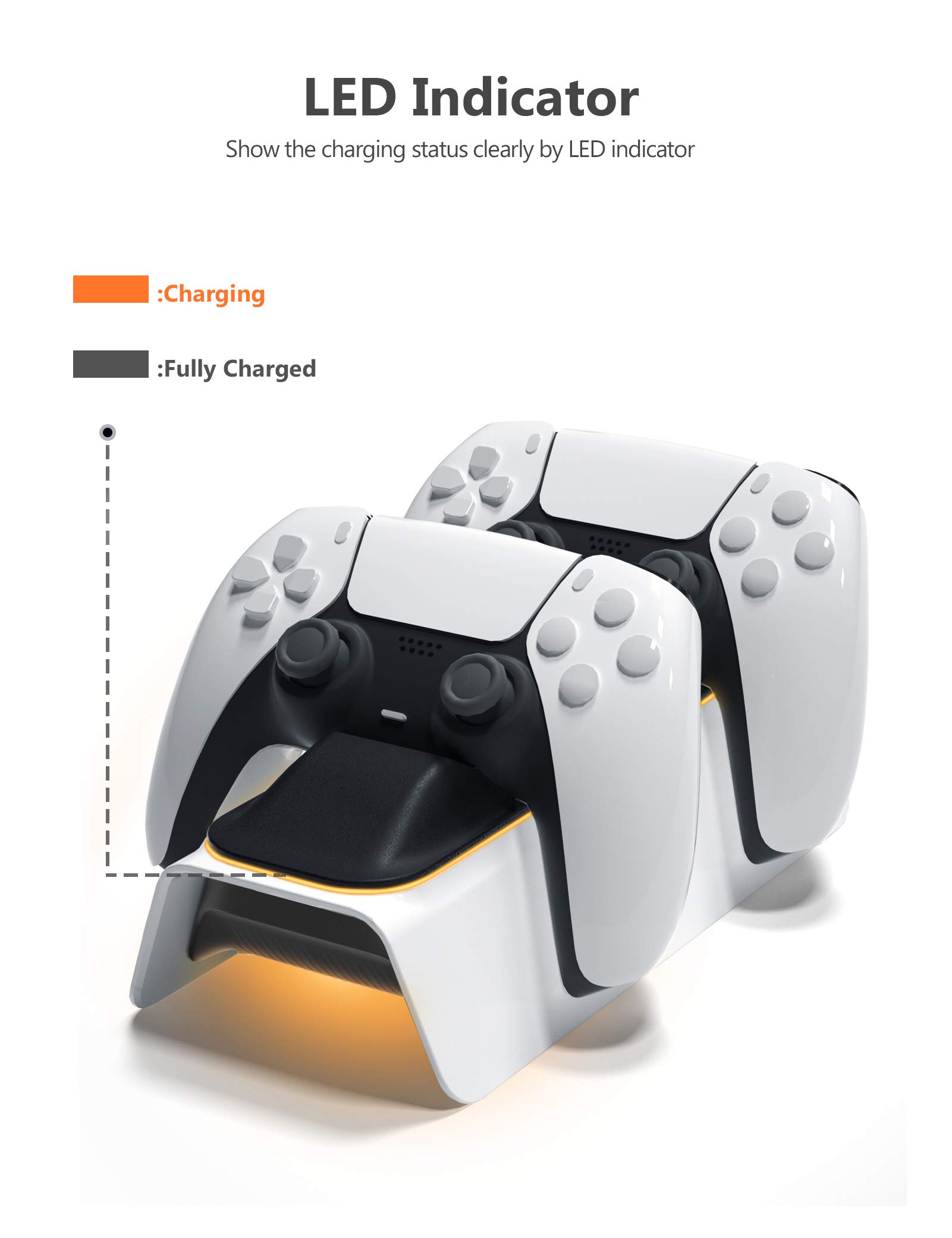 Kasmotion PS5 Controller Charger Station, High Speed Fast Charging Dock Holder Stand with LED Indicator Compatible for PlayStation 5 DualSense Controller