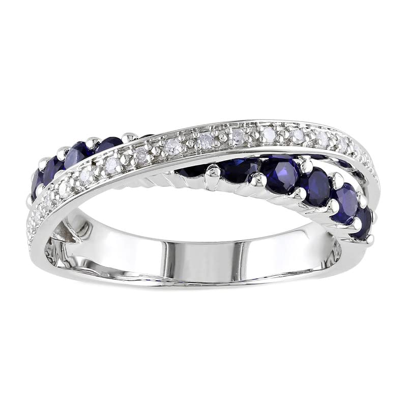 Kaius Jewels 925 Sterling Silver September Birthstone Natural Blue Sapphire Gemstone Half Eternity Band Gift For Her Silver Ring For Women Size Us-9.5