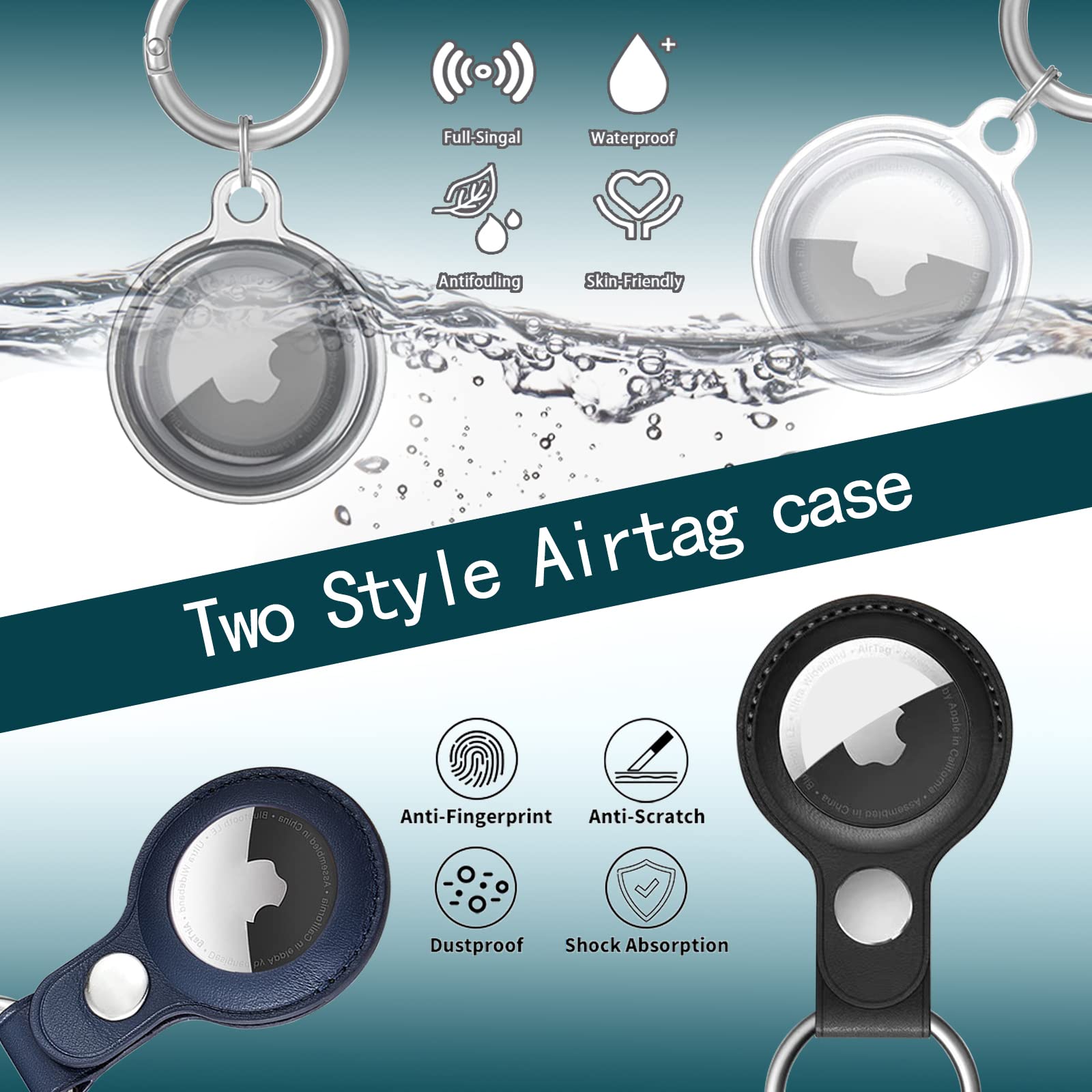 Leather Airtag Keychain & IPX8 Waterproof Airtag Holder, Soft Full-Body Shockproof AirTag Case for Protective Tracker(4 Pack)