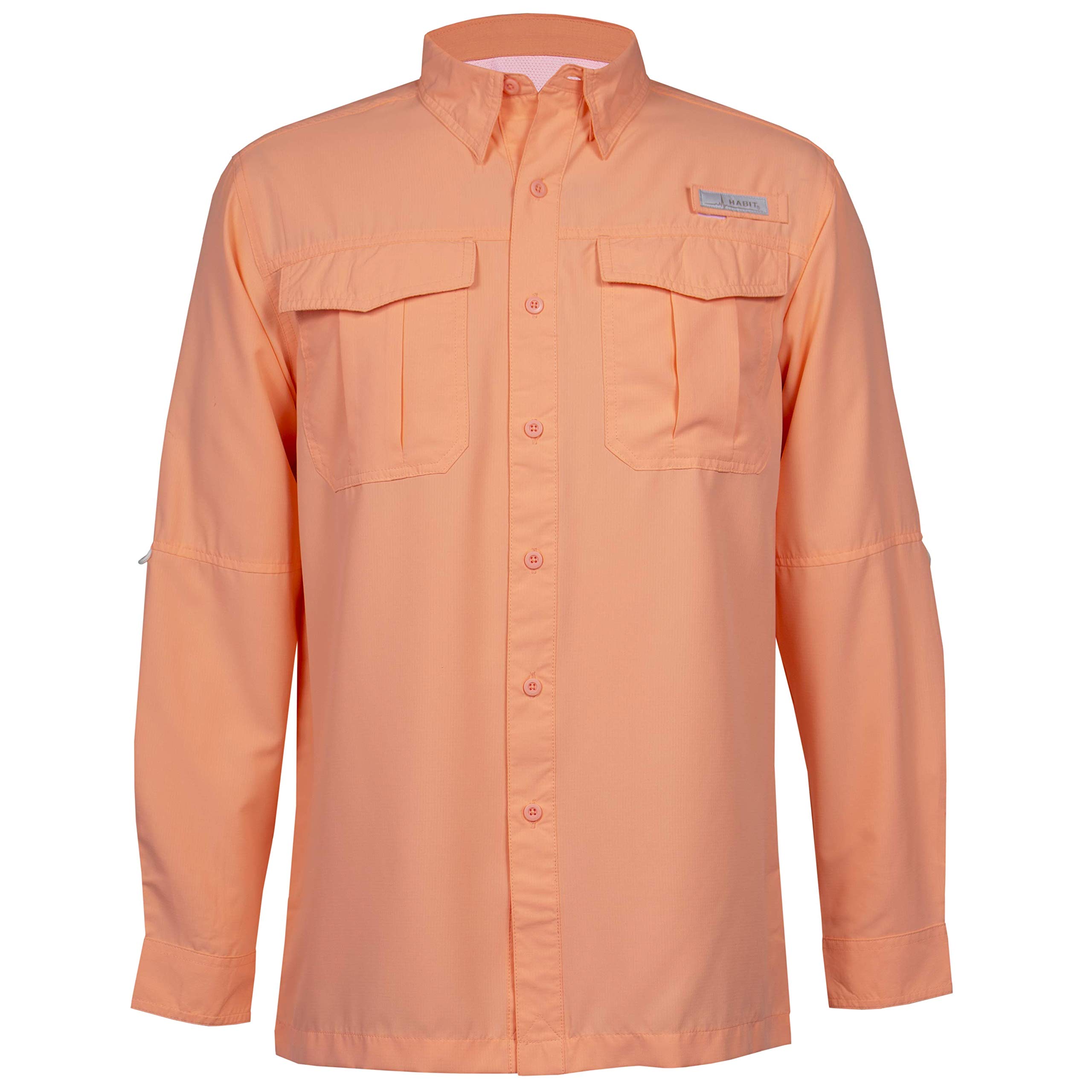HABIT Men's Belcoast Long Sleeve River Guide Fishing Shirt, Spiked Peach, Small