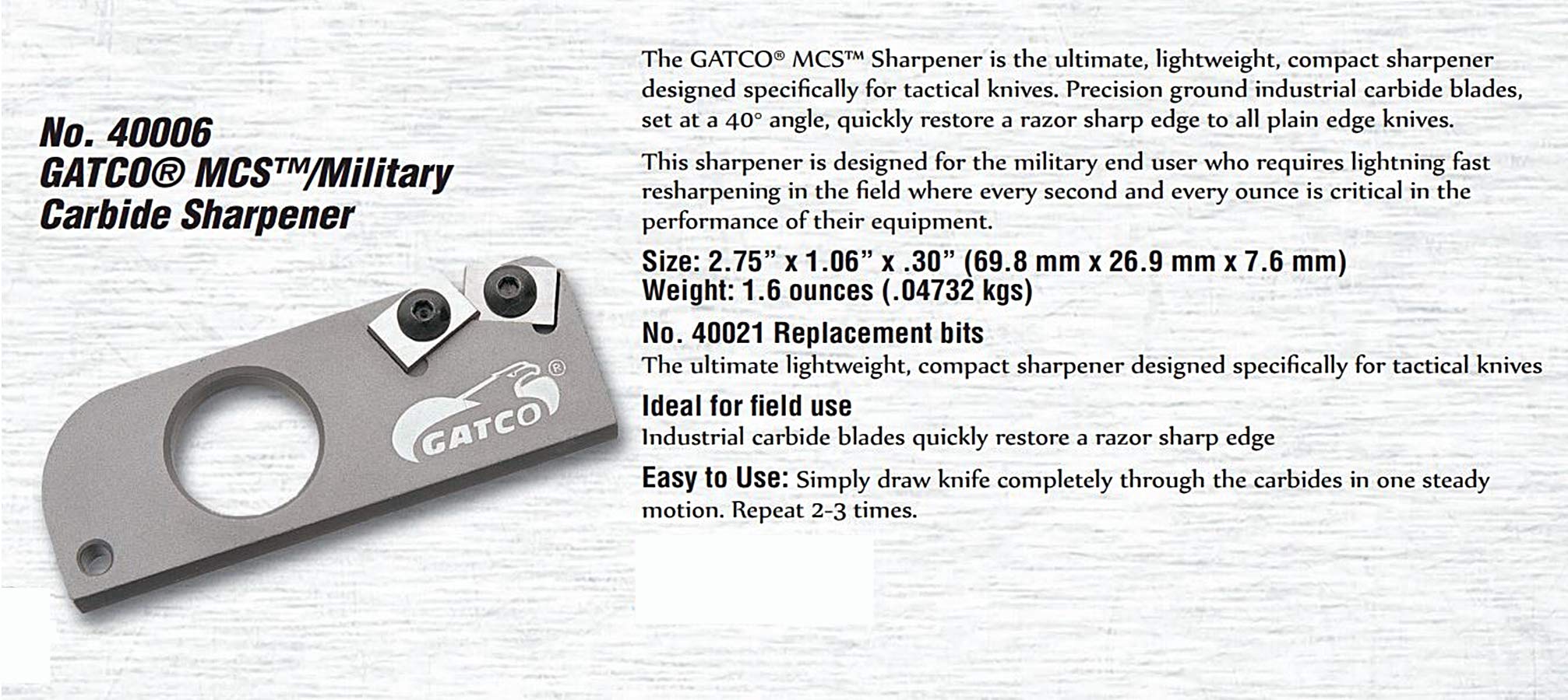 Gatco 40006 "MCS" Military Carbide Sharpener