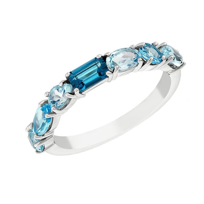 Kaius Jewels 925 Sterling Silver Swiss Blue Topaz With Sky Blue Topaz Gemstone Half Eternity Band Silver Ring For Women Size Us-7.5