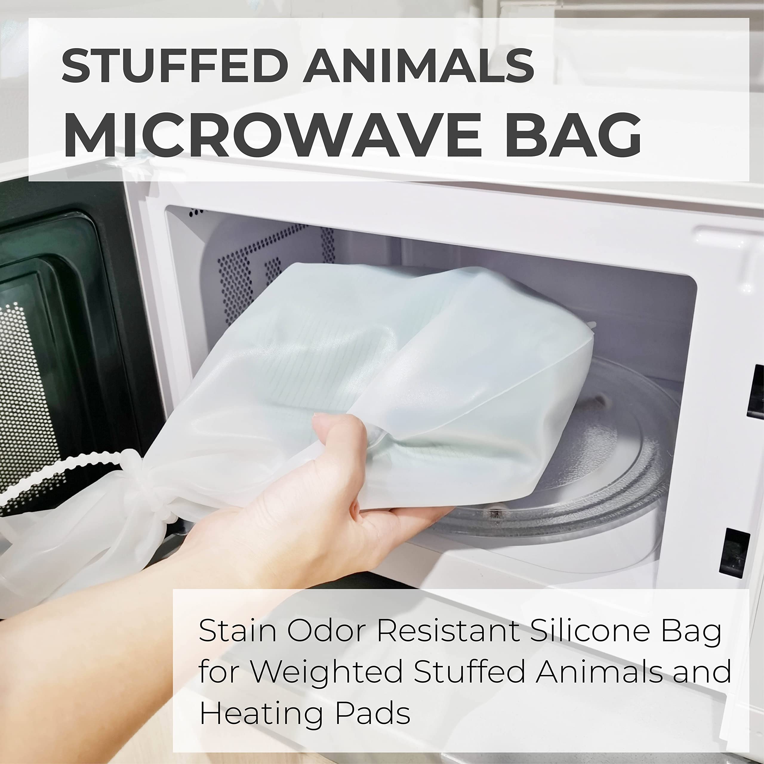 LikePile Stain and Odor Resistant Silicone Microwave Bag for Weighted Stuffed Animals*, Reusable Plush Toy Waterproof Protector | Heating Pad Dishwasher Safe Refrigerator Safe