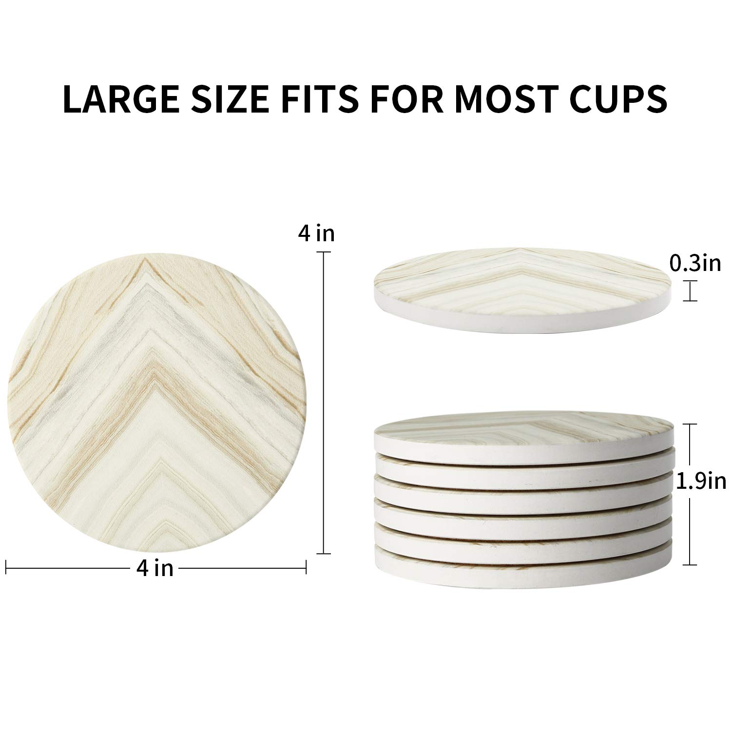 Joda Absorbent Drink Coasters Sets with Holder, Ceramic Stone Coasters with Cork Base, 6 Pcs Novelty Gift Set, 4 Inches Suitable for All Kinds of Mugs and Cups for Home, Office