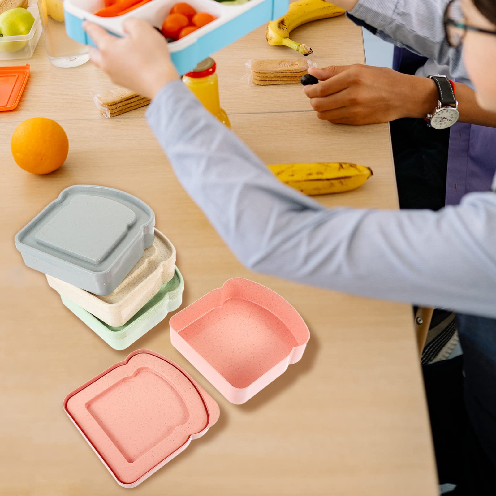 Kichvoe Sandwich Containers, Bread Storage Box Toast Shape Sandwich Box Food Storage Container Lunch Box, 5.1 * 4.8 * 1.5'',4Packs