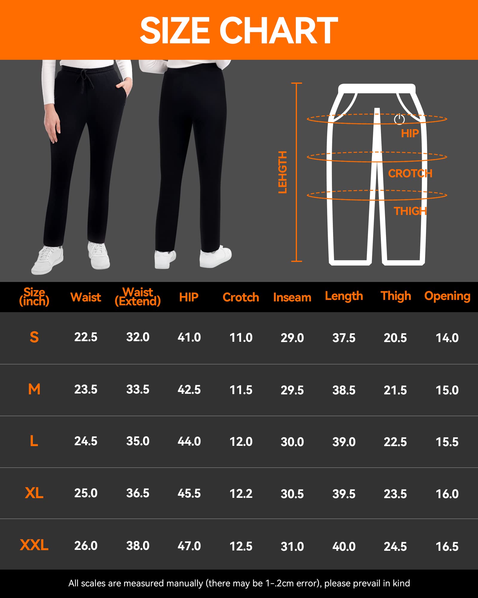 HEATEDTEK Women Heated Pants - Warm Heating Pants for Womens, 8pcs Heating Pads, 3 Temperature Control (Without Battery) Black