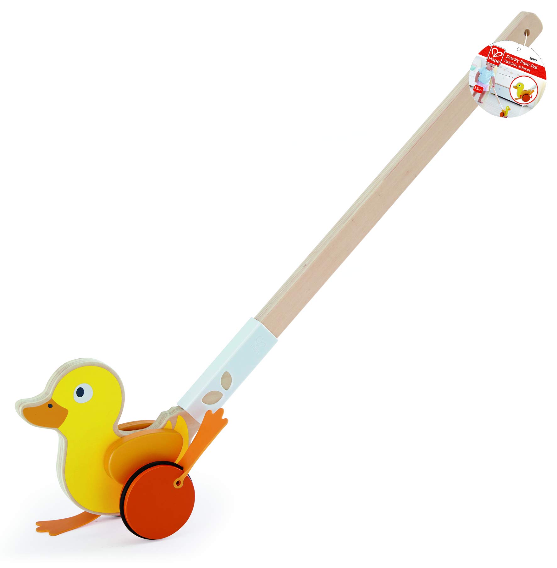 Hape Ducky Push Pal| Wooden Push-Along Ducky, Baby Walker Push Toy