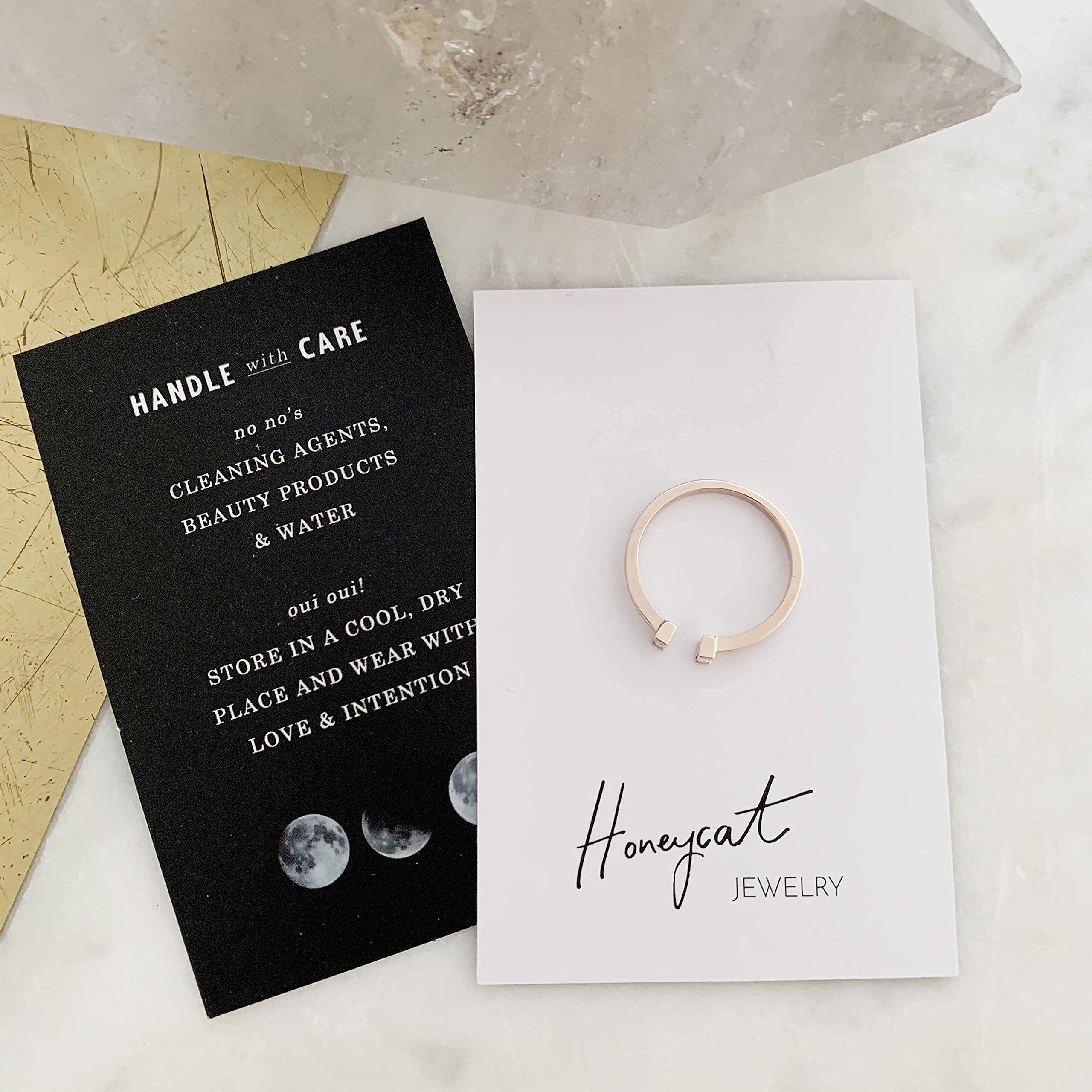 Honeycat Dainty Stevie Crystal Baguette Open/Adjustable Ring in Gold, Rose Gold, or Silver | Minimalist, Delicate Jewelry (Silver)
