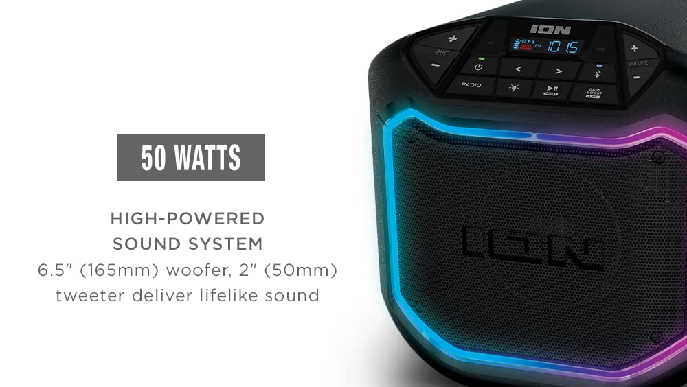 ION Audio iPA127 Game Day Party | Wireless Rechargeable Speaker System with Lights