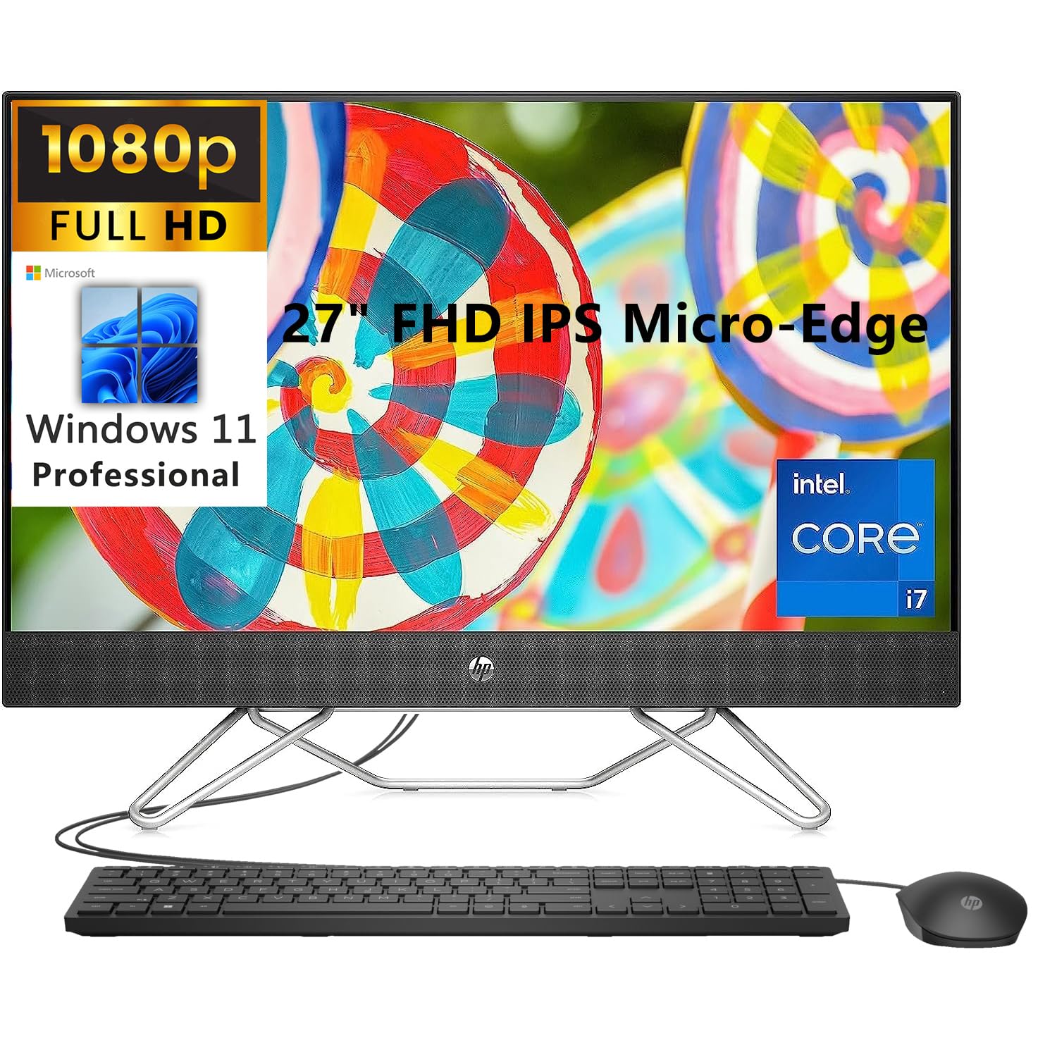 HP 27 Business All-in-One Desktop Computer, 27" FHD Micro-Edge, 12th Gen Intel 10-Core i7-1255U, 32GB DDR4 RAM, 1TB PCIe SSD + 1TB HDD, WiFi 6, BT 5.1, Windows 11 Pro, BROAG