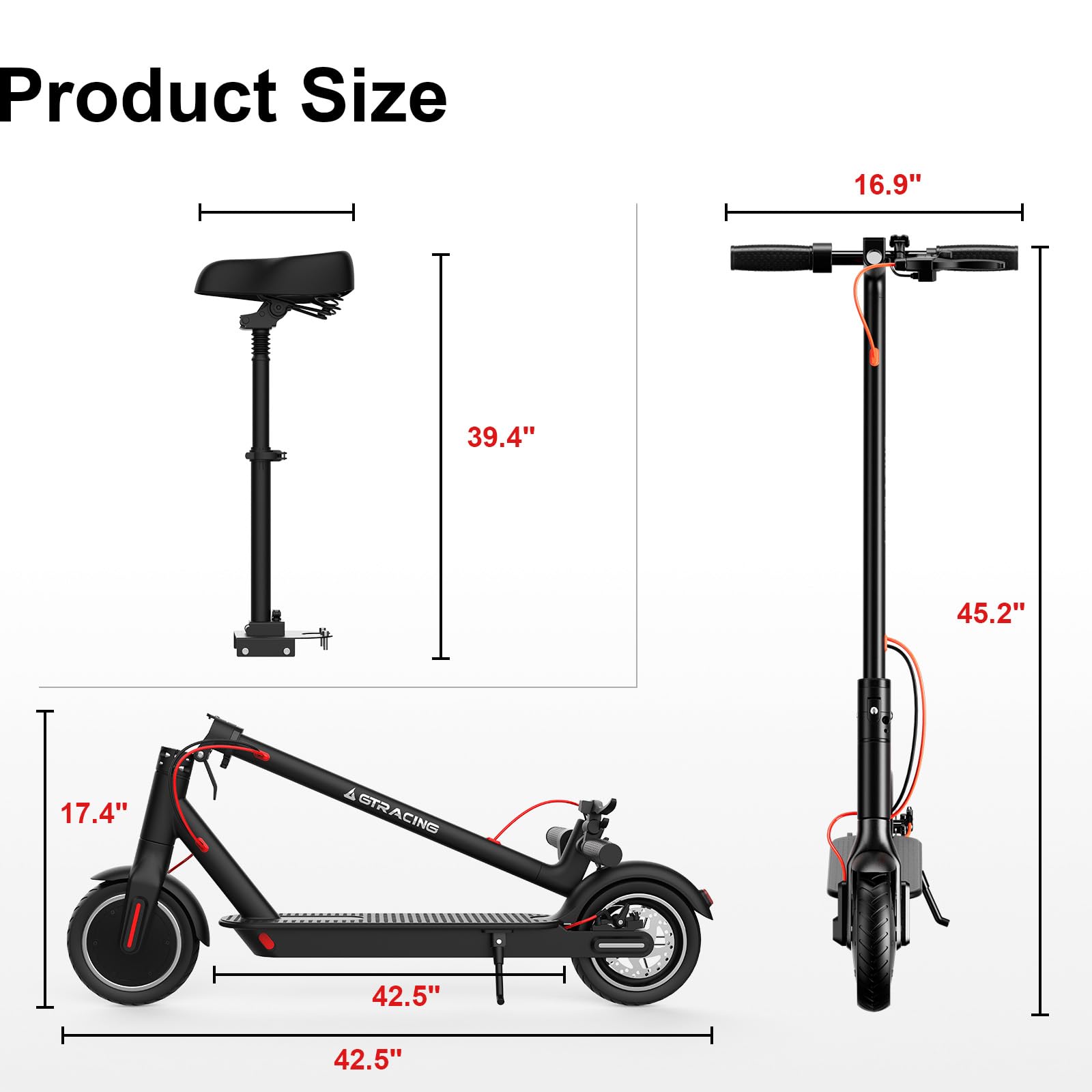 GTRACING Electric Scooter Adults with Seat, Foldable Commuting E-Scooter Power by 350W Motor and App Control, 15 Miles Range, 6/9/16Mph Three Gear Speeds, 8.5" Pneumatic Tire