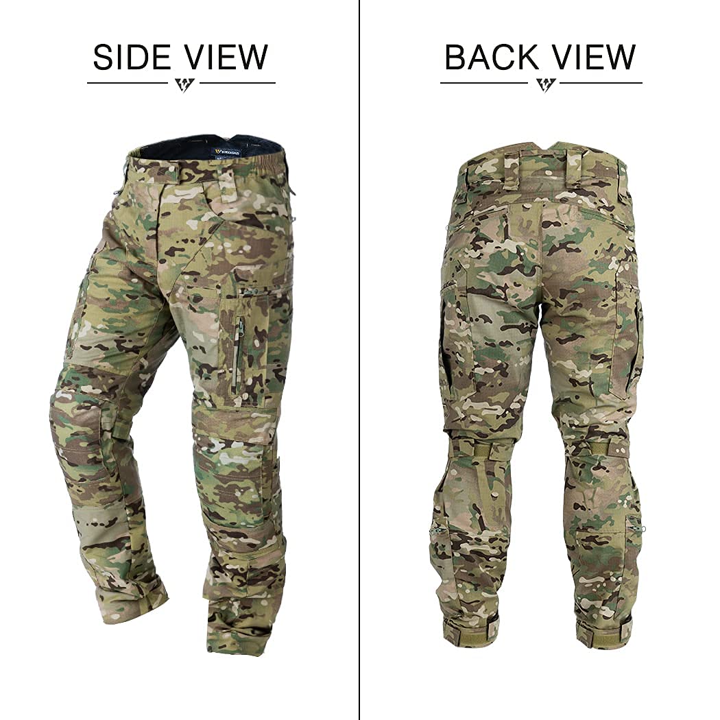 IDOGEAR Tactical Pants for Men Combat Pants with Hidden Knee Pads Military Camo Apparel Ripstop Multi-Pocket Outdoor Trousers (Multi-camo, 36W x 33L)