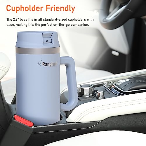 RANGLAND 40 oz Tumbler Cup with Handle and Carrier Bag, 24-Hour Insulated Water Bottle with Straw Lid, Neoprene Carrying Sleeve and Hand Strap (Feather Blue)