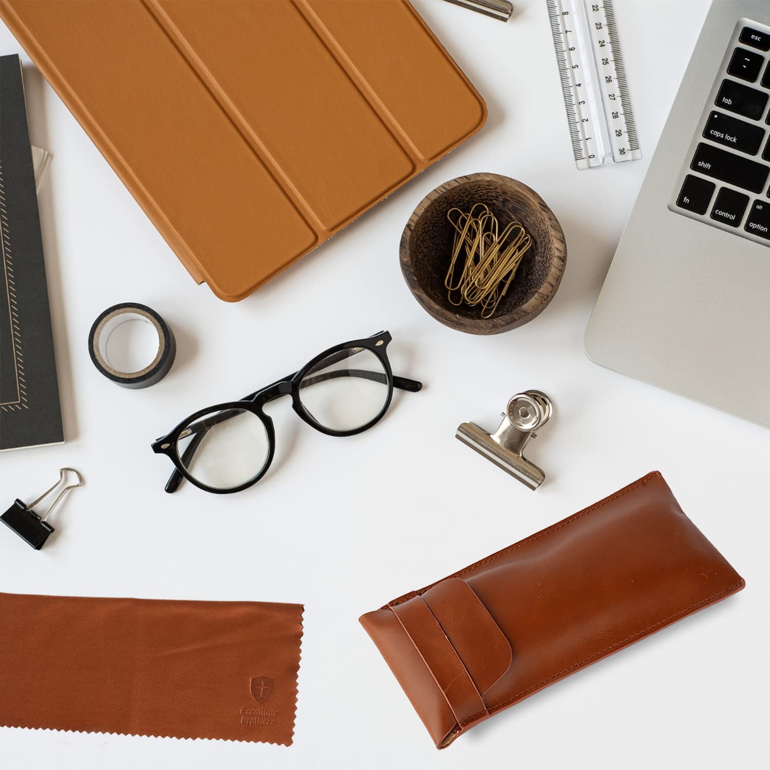 Leather Eyeglass Cases for Men - Premium Quality Leather with Microfiber Polishing Cloth and Soft Pouch , Eyeglass Case Slip In with Flap best for Reading Glasses and Ideal Gift for Men