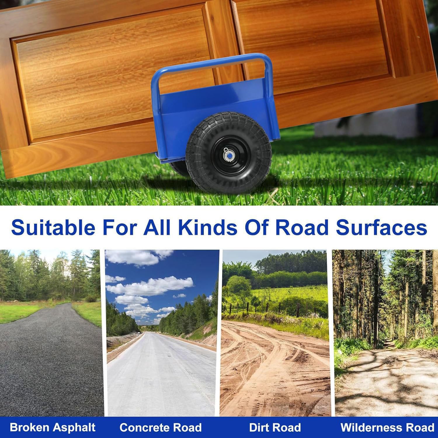 Heavy Duty Panel Dolly Extended Model Slab Dolly with 10" Solid Rubber Tires Wheels 1000LBS Load Capacity All Terrain Moving Cart with Handle for Drywall Sheet, Material Handling