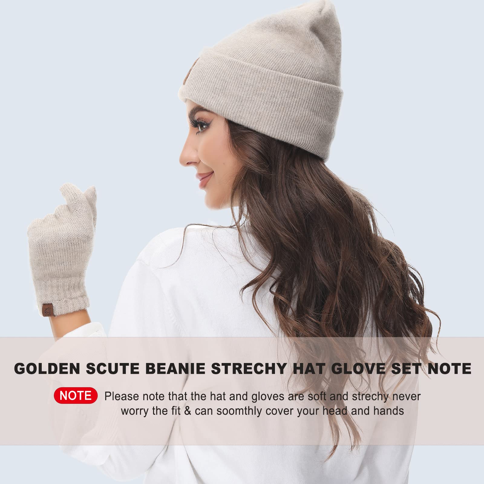Golden Scute Knit Beanie for Women Men, Slouchy Cable Beanie with Fleece Lining Warm Winter Hat Soft Unisex Skull Cap Khaki