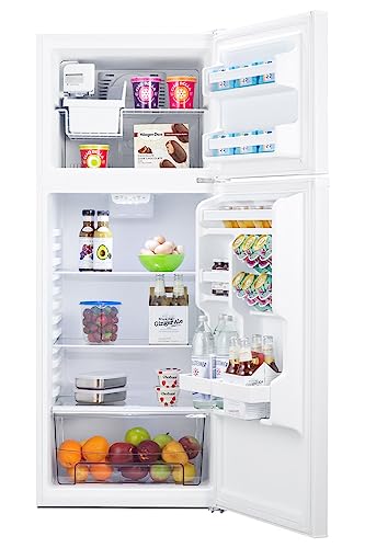 Summit Appliance FF1091WIM 24" Wide Top Mount Frost-Free Refrigerator-Freezer with Icemaker in White Finish, Adjustable Glass Shelves, Adjustable Freezer Thermostat, Interior LED Lighting