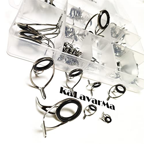 Kalavarma Fishing Rod Repair Kit Mixed Size Double Leg Ceramics Stainless Steel Guide Casting Rod Guides 65pcs (White, A)