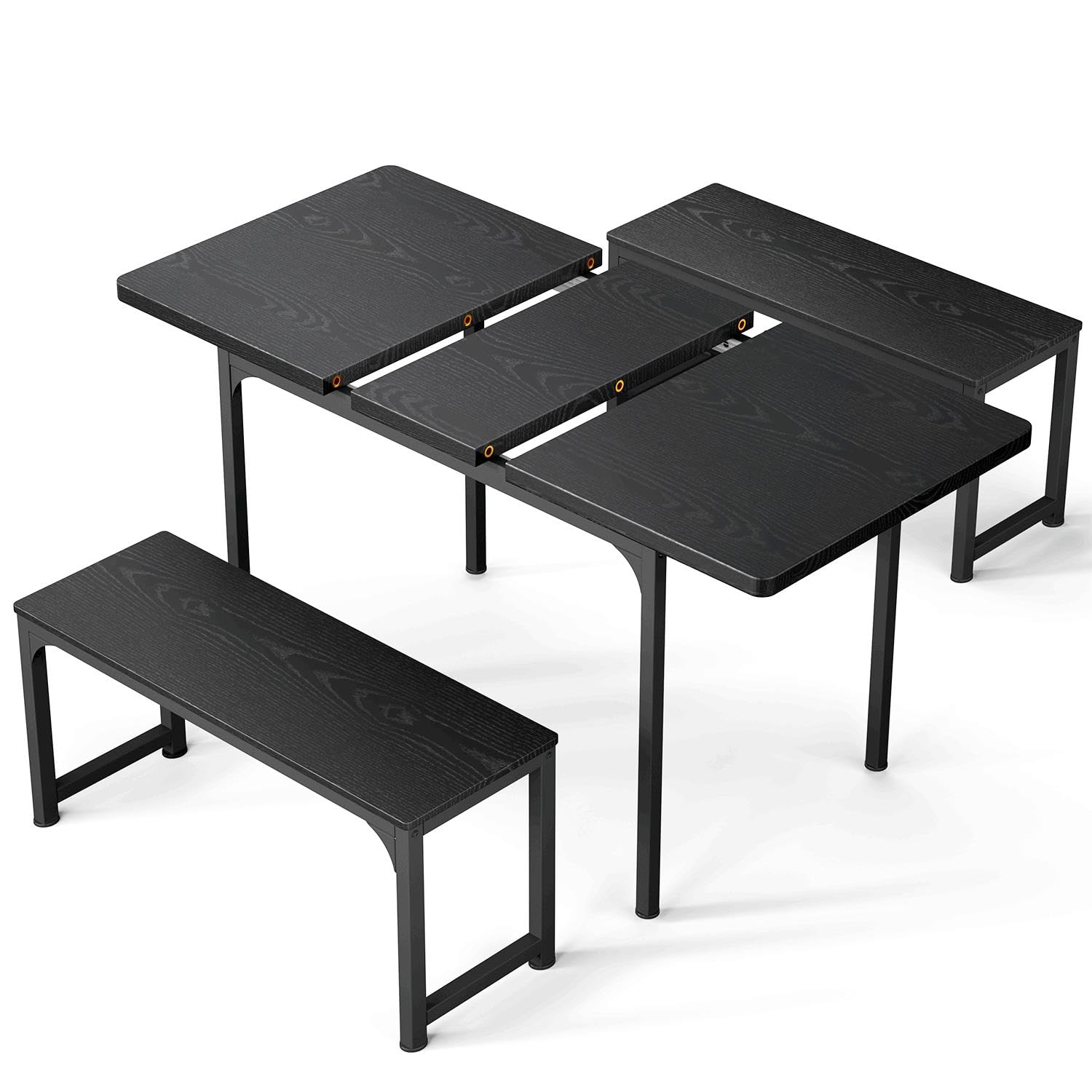 Gizoon Dining Table Set for 4 to 6, Extendable Kitchen Table Set with 2 Benches, Ideal for Small Spaces and Apartment Dining Gatherings, Black