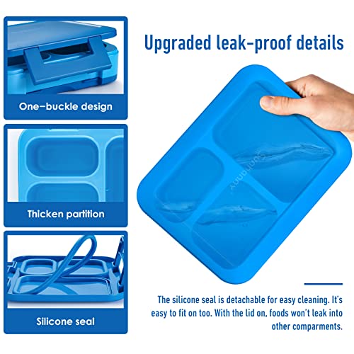 Sunhanny Bento Box Adult Lunch Box,1150ml/30oz Lunch Containers for Adults Men Women, Lunchable Containers 4 Compartments with Removable Divider and Sauce Jar, Microwavable, Dishwasher Safe, Blue