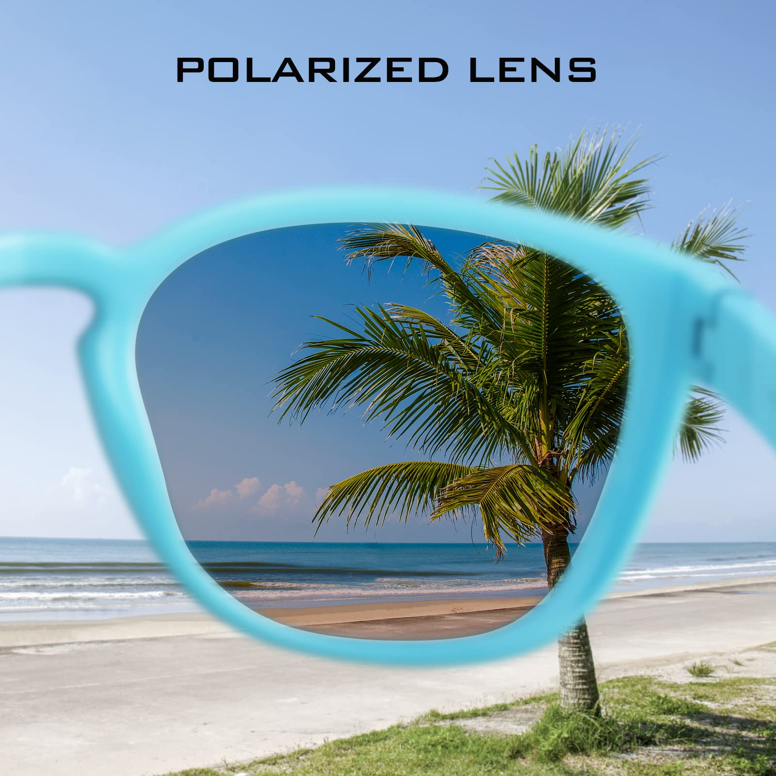 KastKing Tazlina Polarized Sport Sunglasses for Men and Women, Gloss Black Sky blue Frame, Smoke - Blue Ocean Mirror