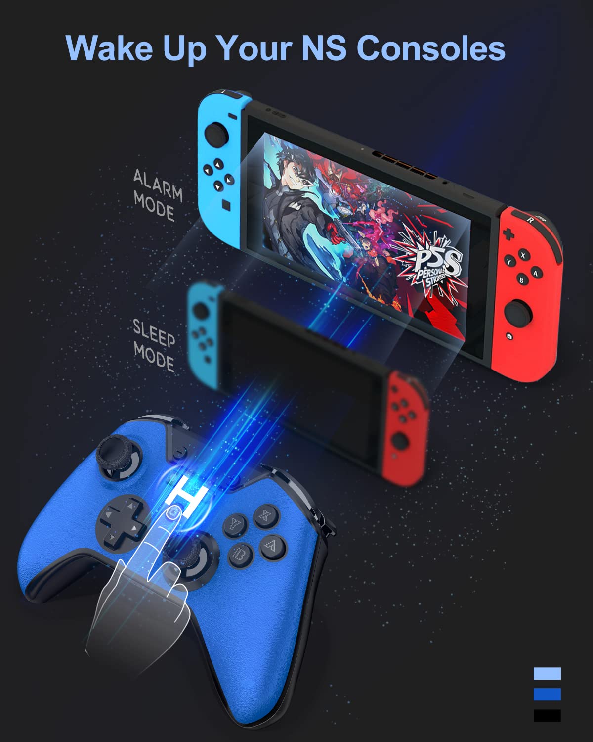 ISENPENK Switch Controller, Wireless Pro Controller for Switch/Switch Lite/Switch OLED, Switch Remote Gamepad with Joystick Adjustable Turbo Vibration Ergonomic Non-Slip for Kids - Blue