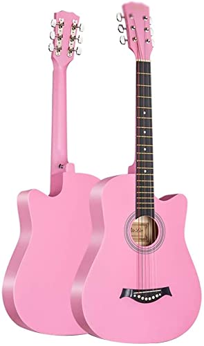 MUWIZ Guitar Kit, String Instrument Electronic Guitar Acoustic Guitar Beginner Classical Toy Student Practice Adjustable Copper String Wonderful Sound (Color : Pink, Size : Long-95cm)