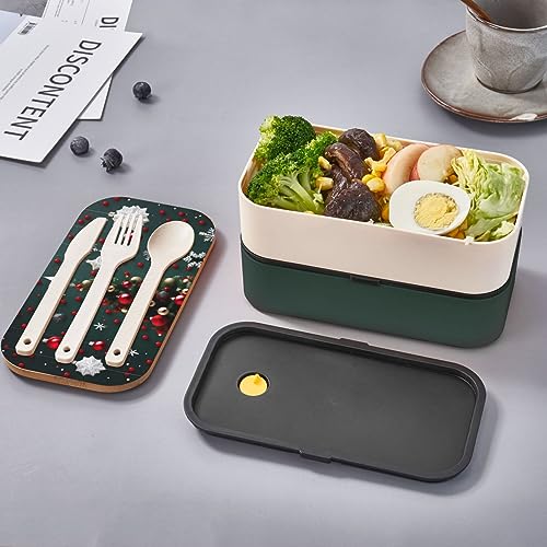 Round Ball Christmas Tree Adult Lunch Box, Bento Box, With Cutlery Set Of 3, 2 Compartments, Rectangular, Lunch Box For Adults