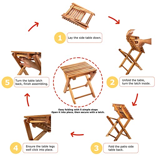 TIMBERHOLM Pack of 2 Folding Side Tables Outdoor for Patio, Small Folding Table, Outdoor Table Small, Teak Table Outdoor, Foldable Table, Small Patio Side Table, Natural (Square)