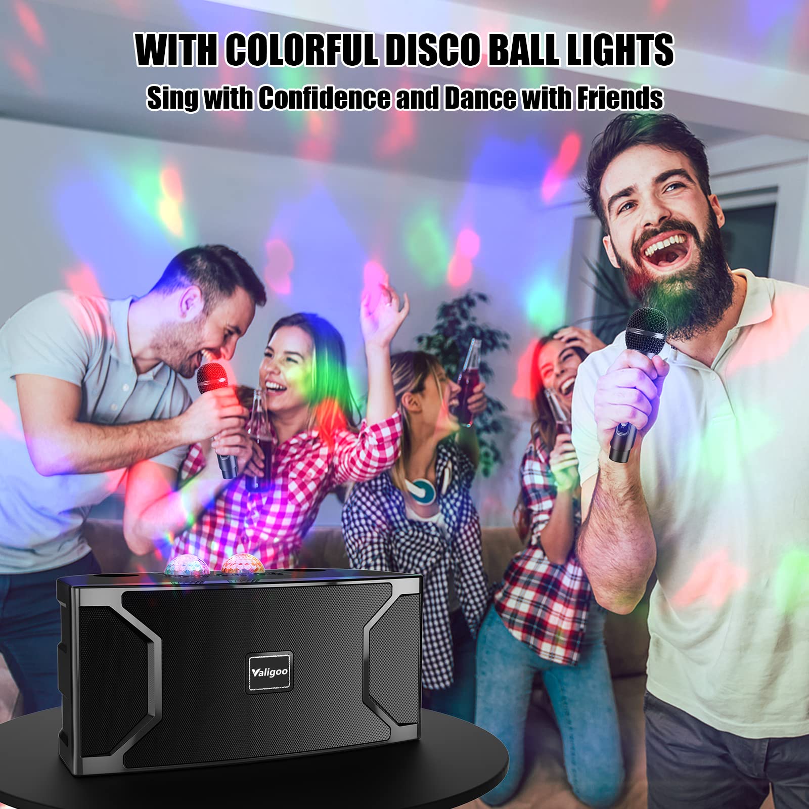 Karaoke Machine for Adults and Kids, with 2 Wireless Microphones, Portable Bluetooth PA Speaker System with LED Lights & Reverb/Treble Adjust, Echo & Vocal Cut, Best for Home Party, Wedding, Christmas