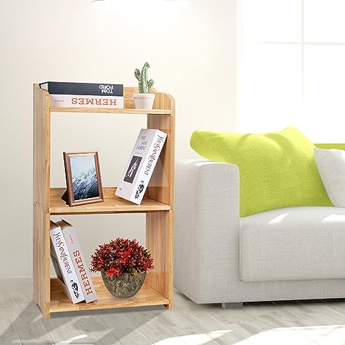 YCICI Bookshelf, 3 Tier Wooden Bookcase, Freestanding Display Storage Shelves Open Bookcase for Bedroom, Living Room and Office (Natural, 3 Tier)