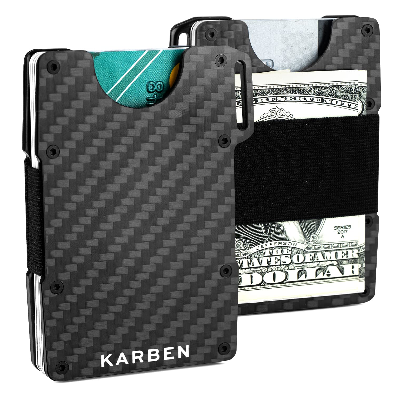 KARBEN RFID Wallet Carbon Fiber - Smart Credit Card Holder for Back, Front Pocket | 12 Space Aluminum, Metal Money Clip | Minimalist Wallets for Men and Women (Black)