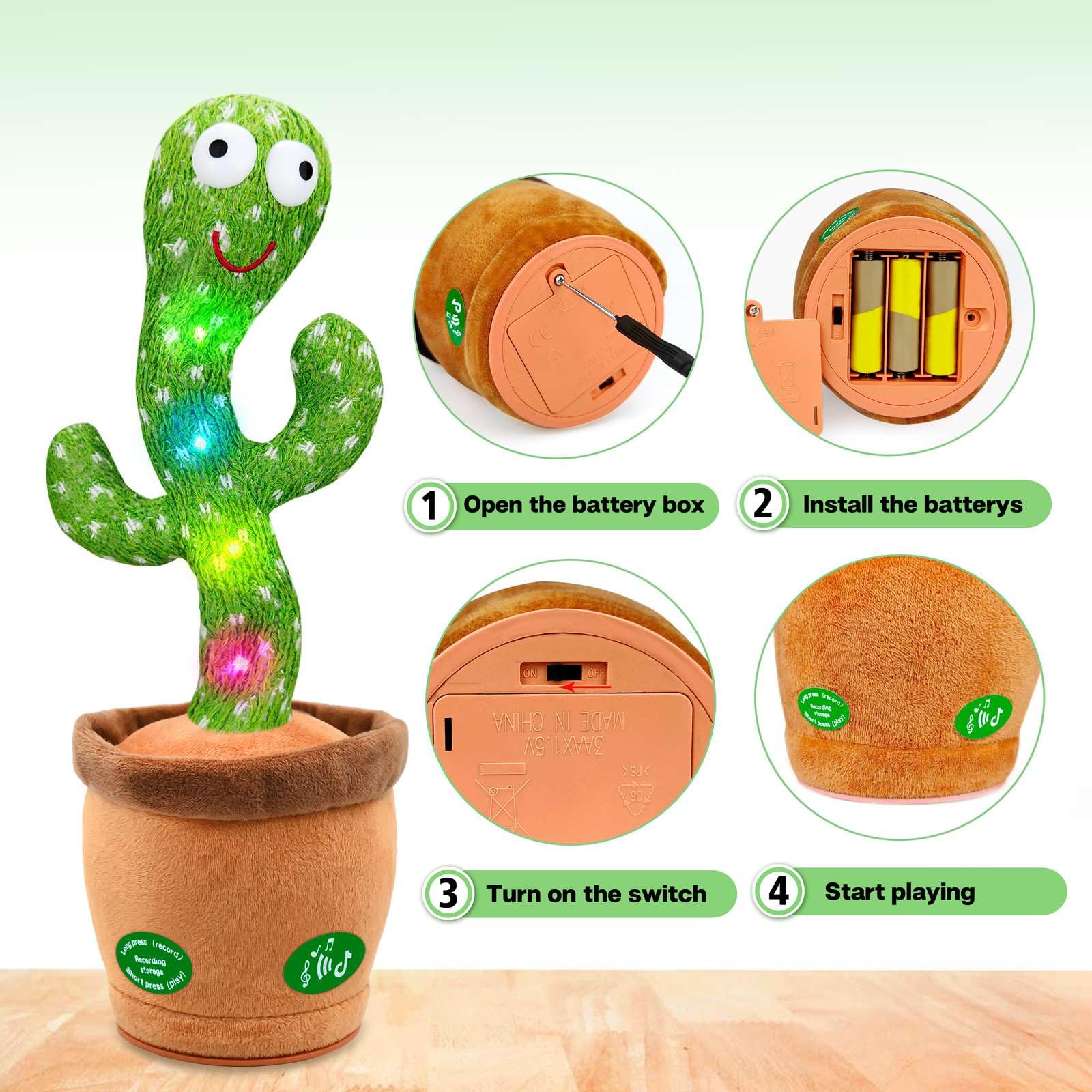 LGOUYGG Cactus Baby Tummy Time Toy, Singing Talking Mimicking with Light-Up Music, Interactive Gift for Infants and Toddlers