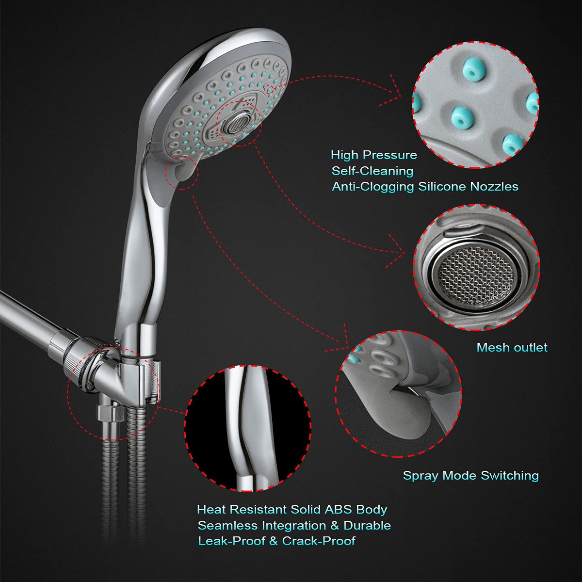 High Pressure 4.7" High Flow Shower Head with Handheld, 5 Spray Setting Shower Head with 70" Stainless Steel Shower Hose and Adjustable Bracket, Chrome Finish
