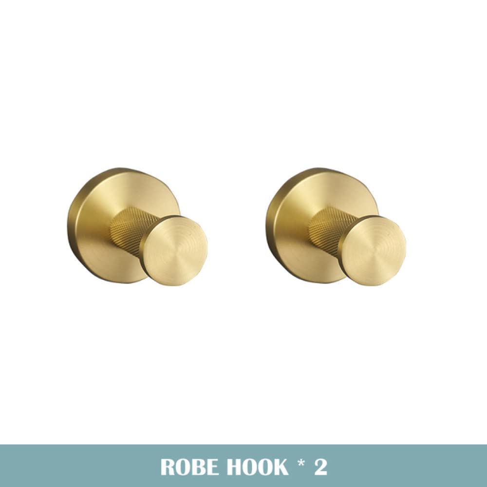 Golden Towel Rack Towel Bar Ring Brushed Gold Hardware Set Robe Coat Hook Toilet Tissue Paper Holder Bathroom Accessories Kit,2 PCS Robe Hook
