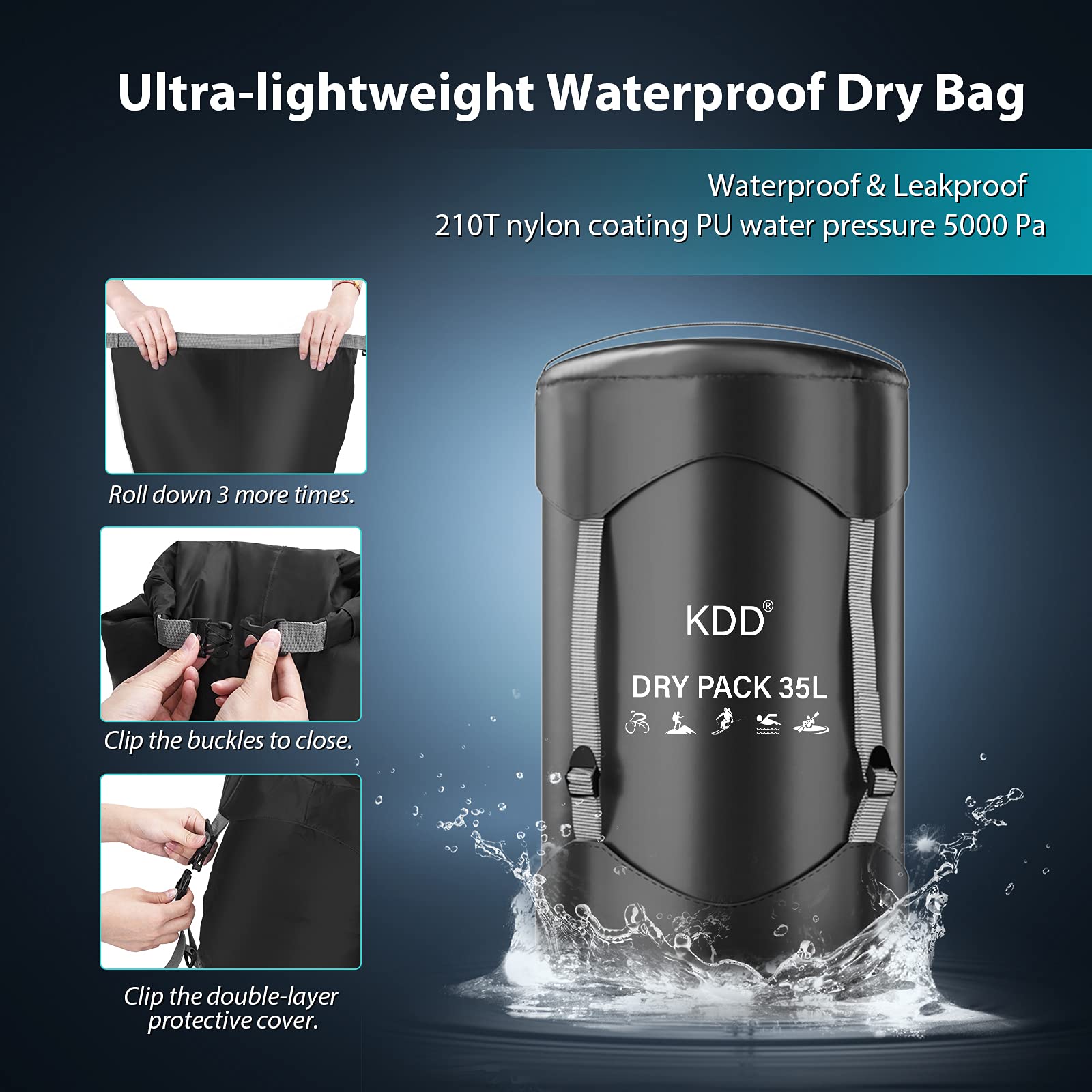 KDD Dry Bag Waterproof - 35L Ultra Lightweight Waterproof Backpack Floating Dry Bag - Roll Top Keeps Gear Dry for Kayaking, Boating, Hiking, Camping, Climbing, Travel, Beach