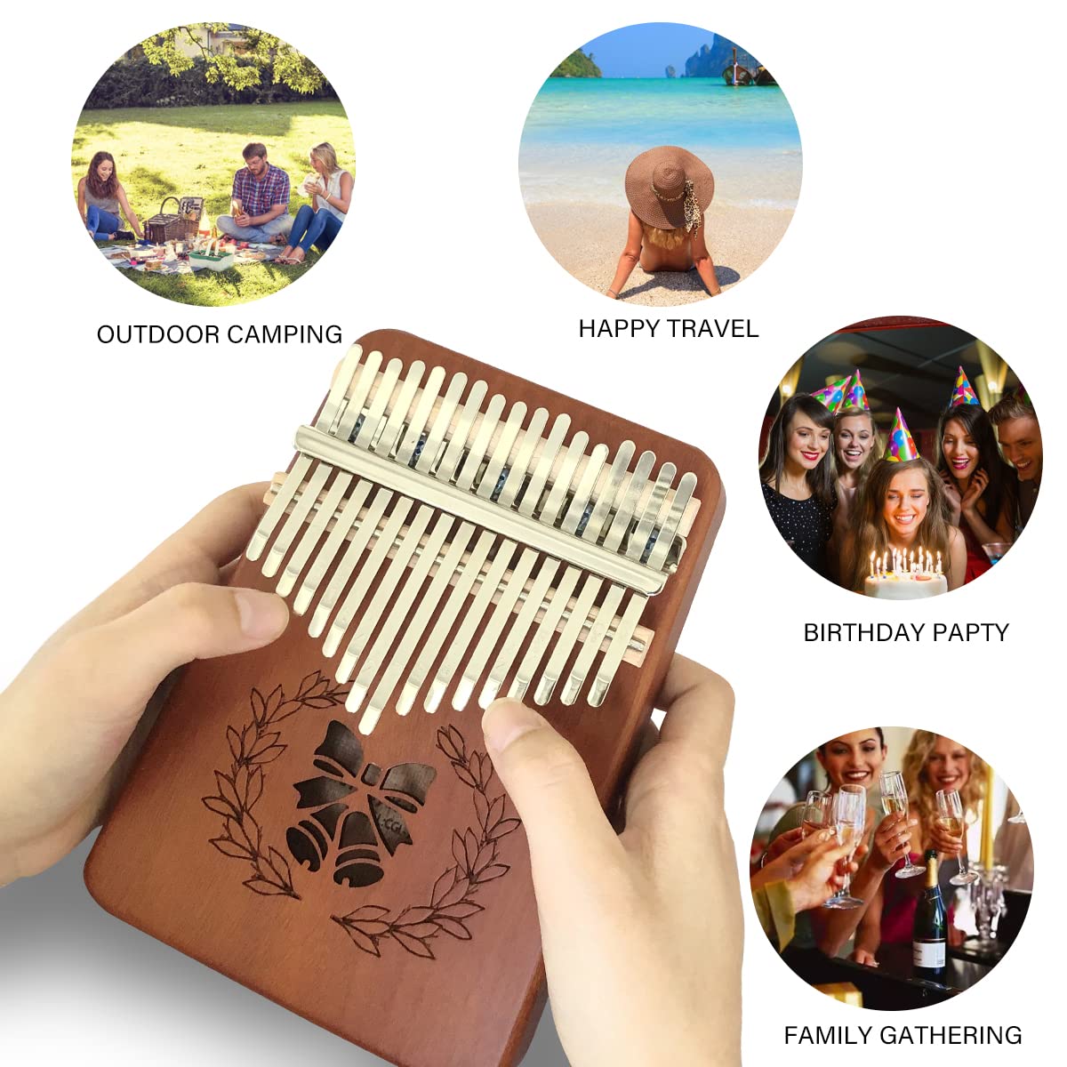 Kalimba Thumb Piano 17 Key Finger Piano Instrument with Learning Instructions and Tuning Hammer for Kids, Adult Beginners. (brown)