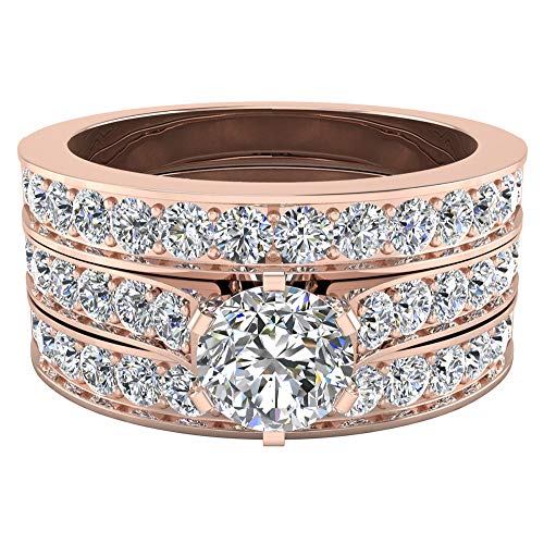 Glitz Design Diamond Wedding Ring Set for Women Round Brilliant Center Diamond Engagement Ring with Enhancer Wedding Bands 14K Rose Gold 1.85 Carat (G,SI) (Ring Size 10)