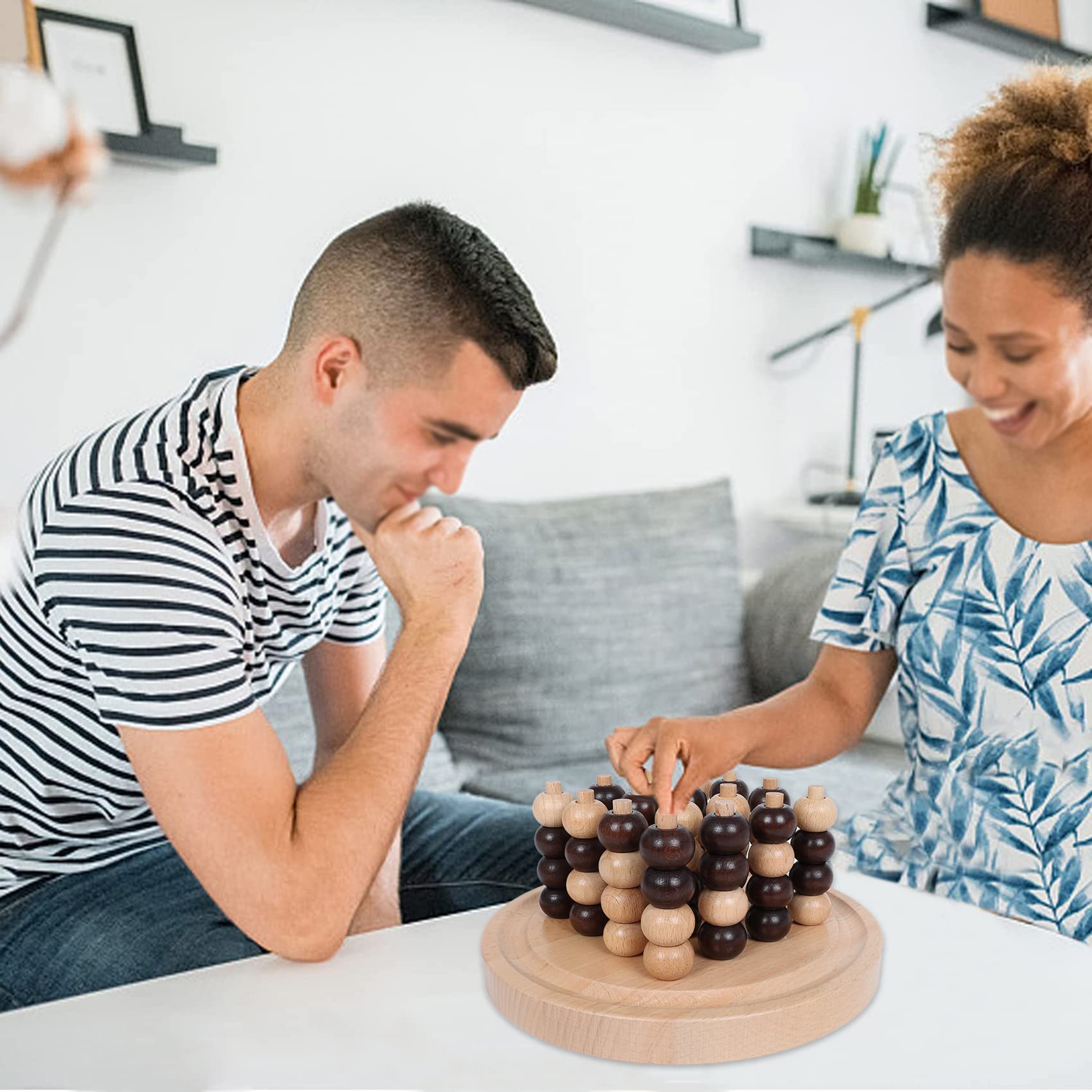 GOTHINK 3D Four in a Row, Challenge Your Mind with Handmade Birch Wood Board Game for 2 Players, Perfect for Kids and Adults