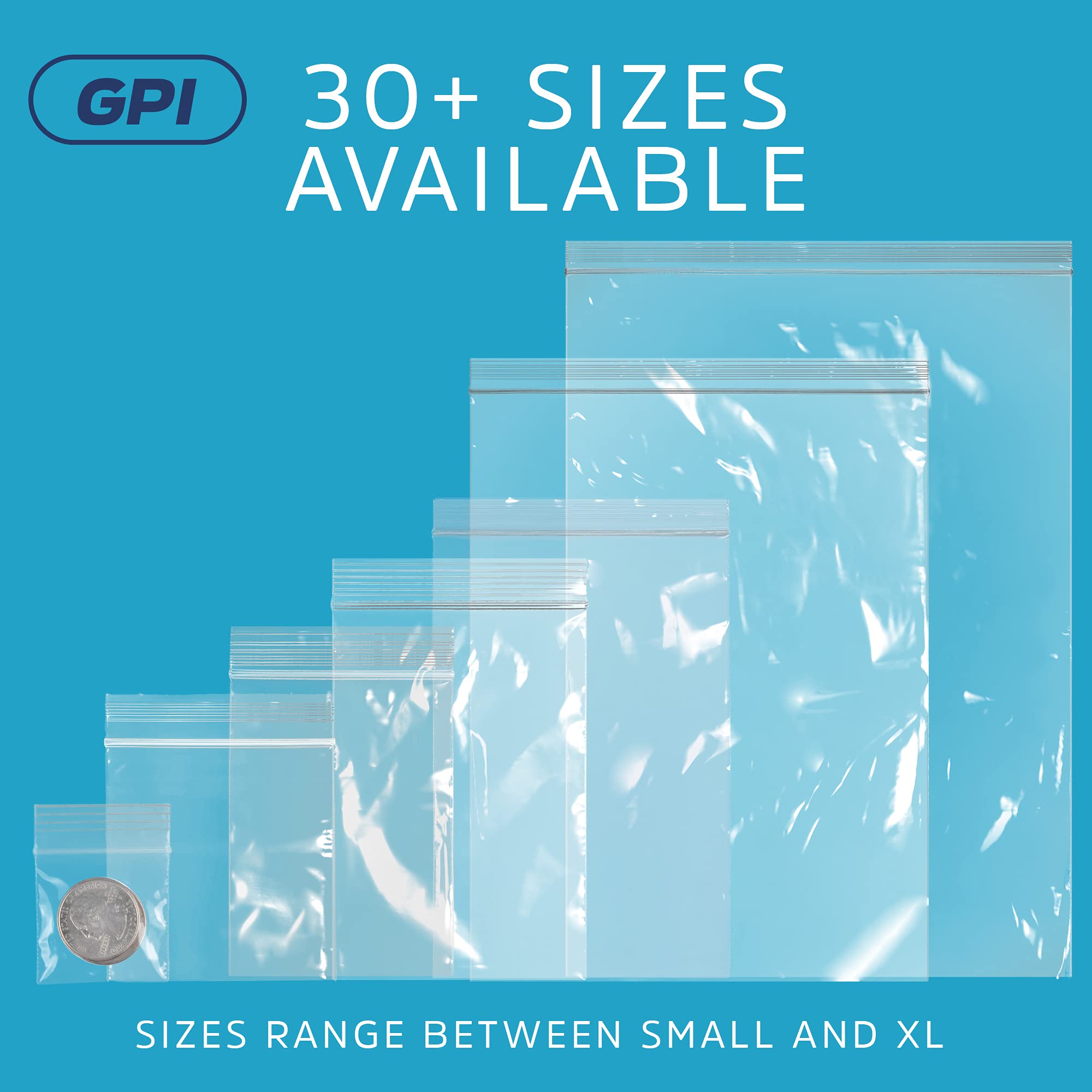 GPI Clear Plastic Reclosable ZIP Poly Bags, Case of 500, 2-mil Thick, 2 Inch x 3 Inch, For Travel, Storage, Shipping