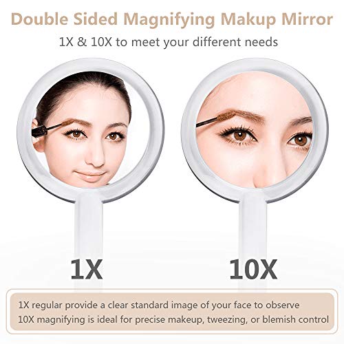 Gotofine 1X & 10X Magnifying Double Side Hand Makeup Mirror with Stand, Handheld Vanity Mirror, Clear