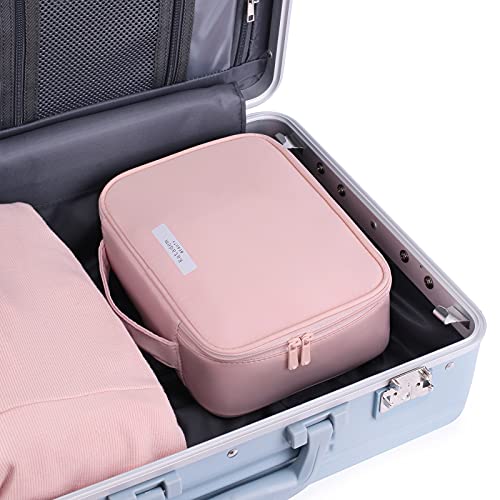 Katadem Travel Makeup Bag,Large Opening Makeup Bag,Portable Makeup Bag Opens Flat for Easy Access, Toiletry Bag,PU Leather Makeup Bag,Large Cosmetic Organizer for Women (ppink)
